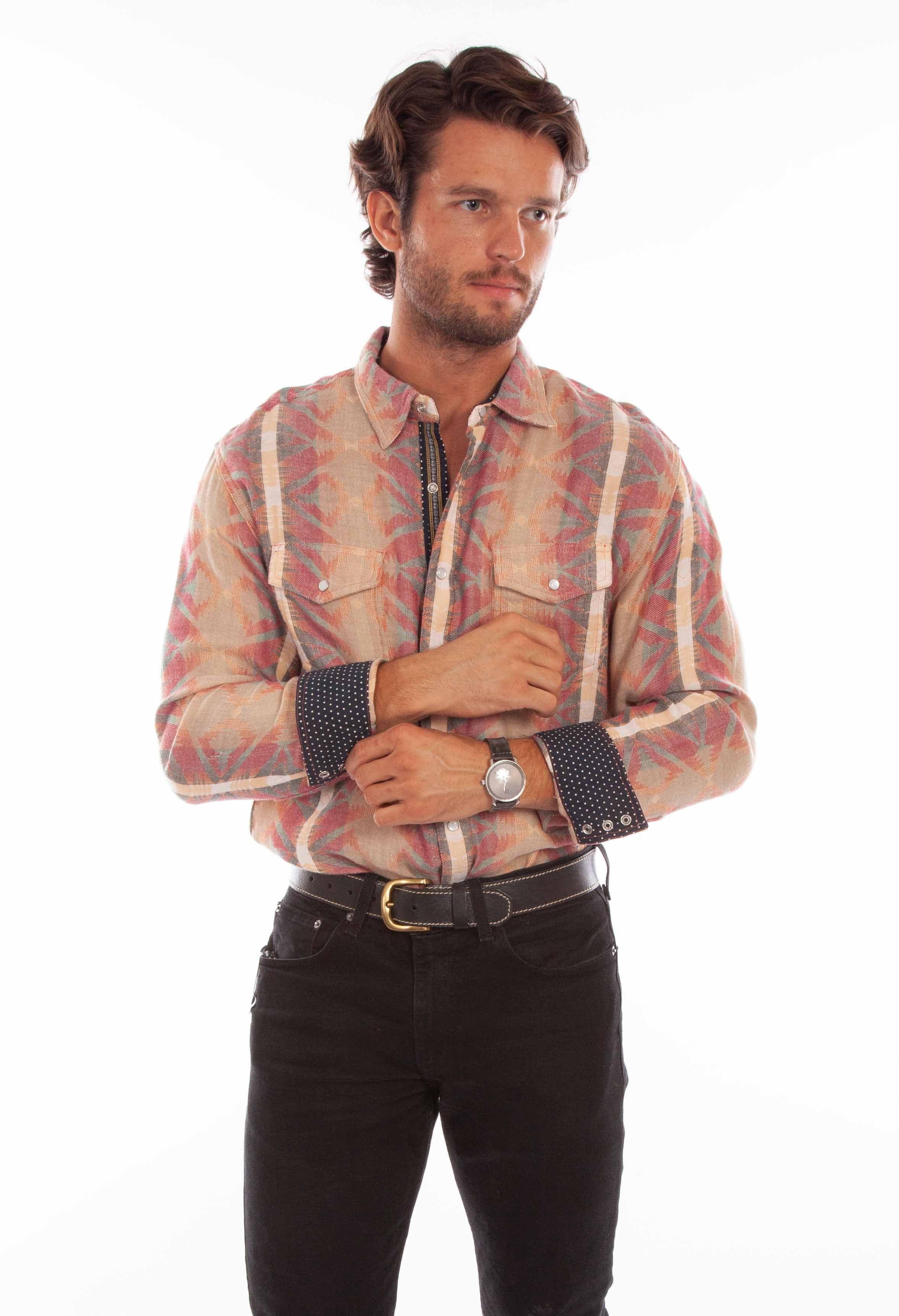 Scully PS-280-NAT-XL Leather Mens Signature Southwest Stripe Shirt ...