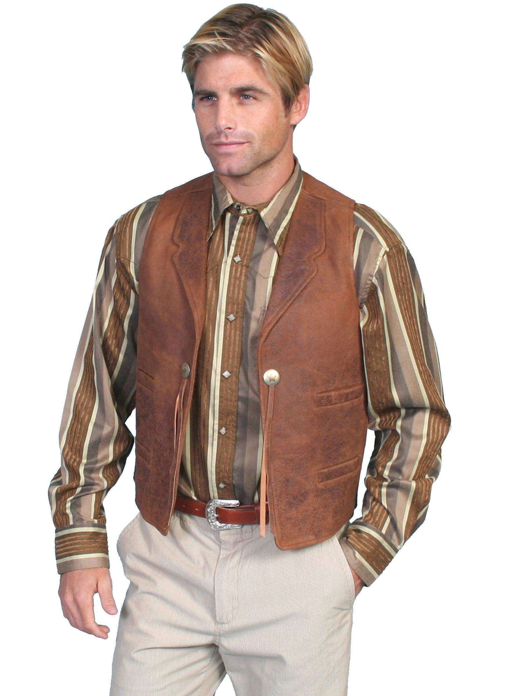 Scully Leather Mens Vintage Lamb Conchos Four Welt Pockets Vest Brown ...