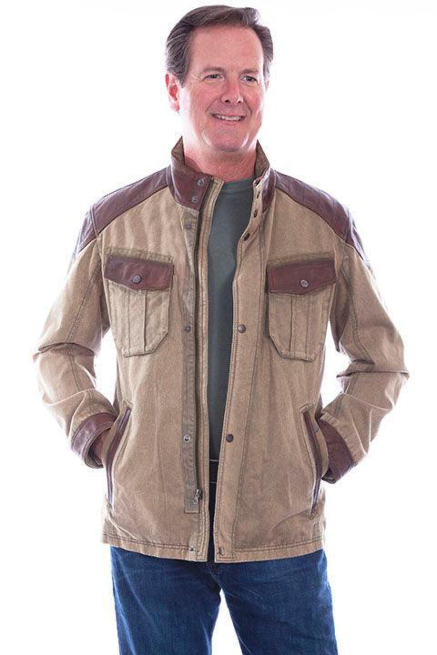 Scully Leather Sage Clr Canvas W/Leather Trim Men's Jacket W/Canvas ...