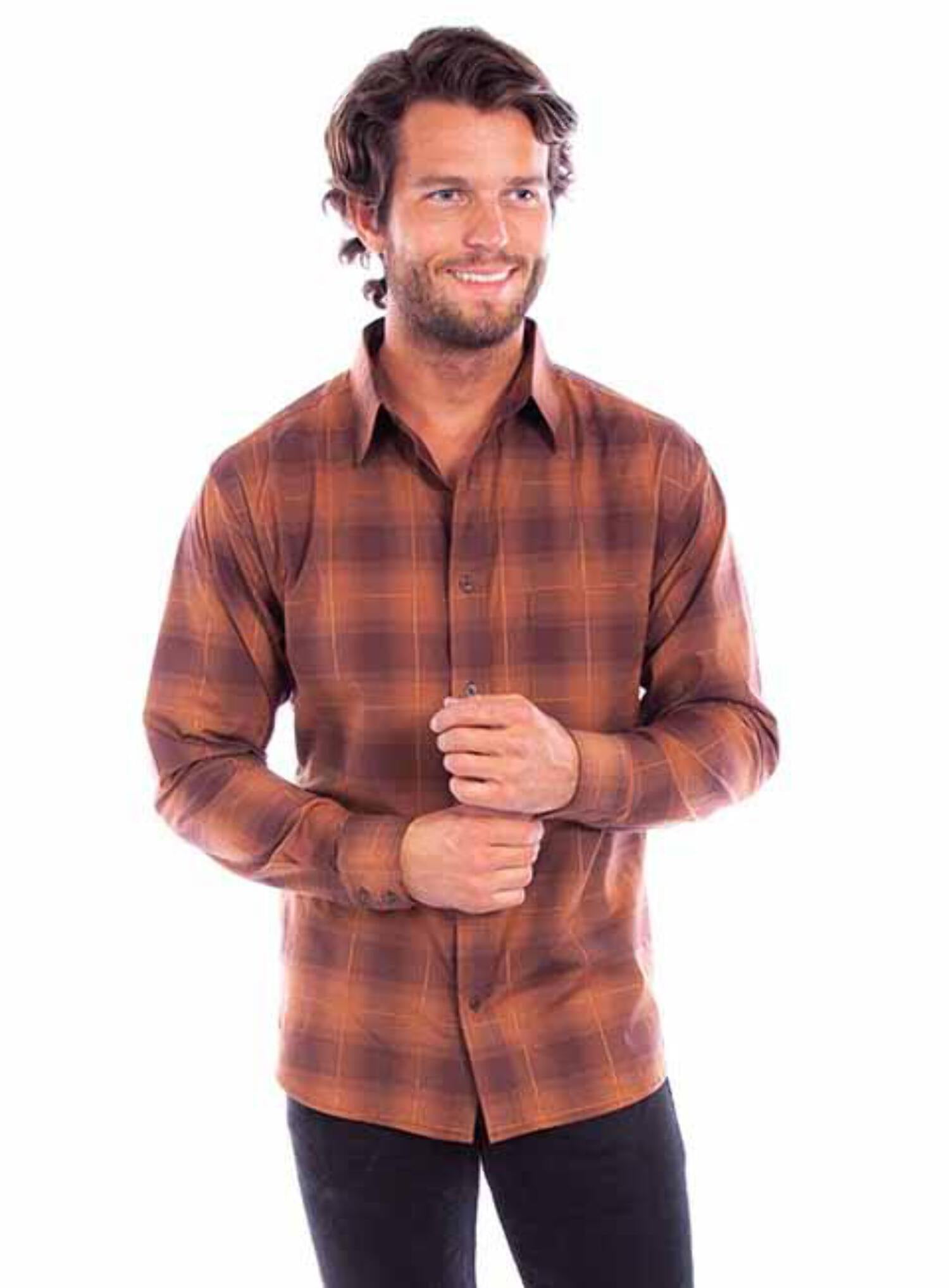Scully WO005-BRN-XXL Men Worn Outs Plaid Shirt, Brown - 2XL - Walmart.com