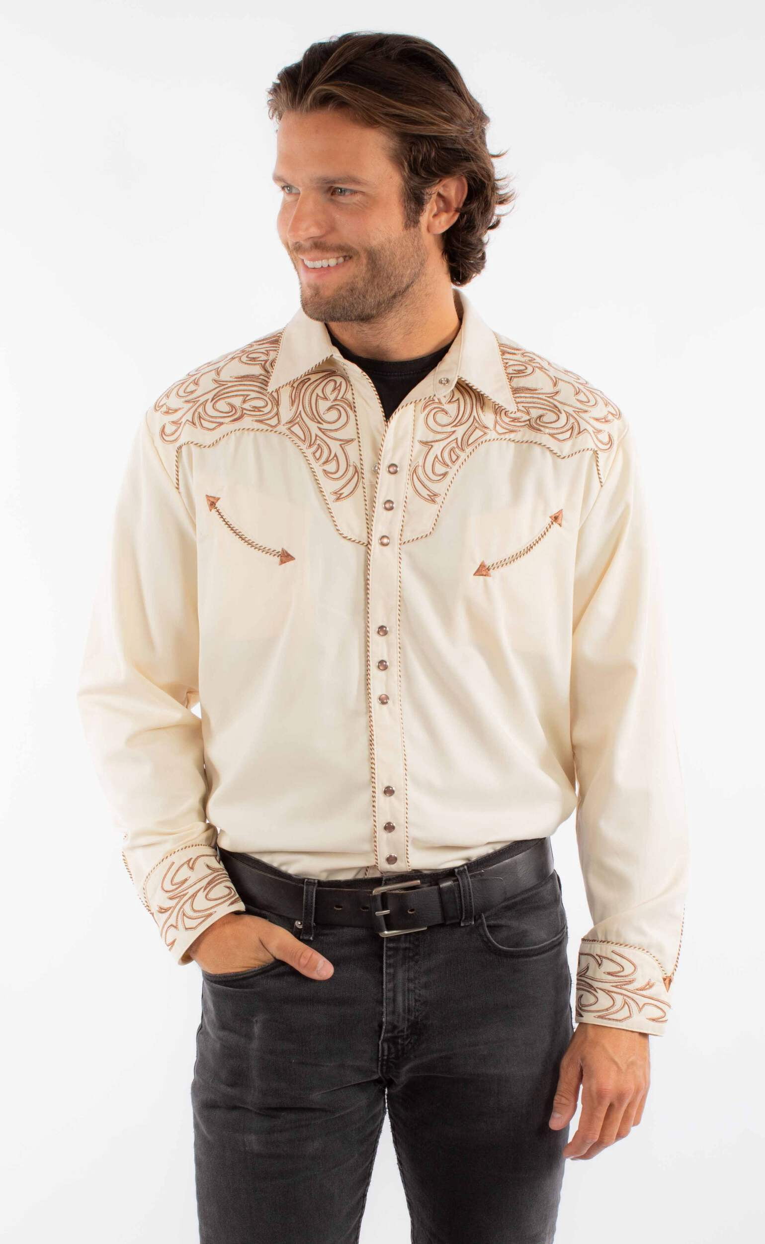 Scully Leather Western Scully Pickstitch Yokes/Cuffs Shirt - Walmart.com