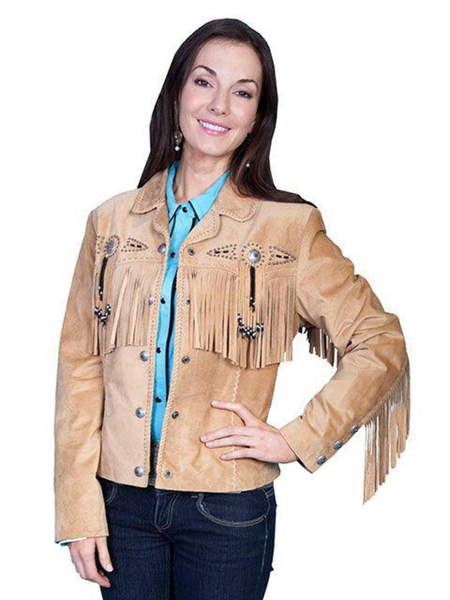 Scully Leather Womens Beaded Fringe Conchos Boar Suede Jacket Old Rust ...