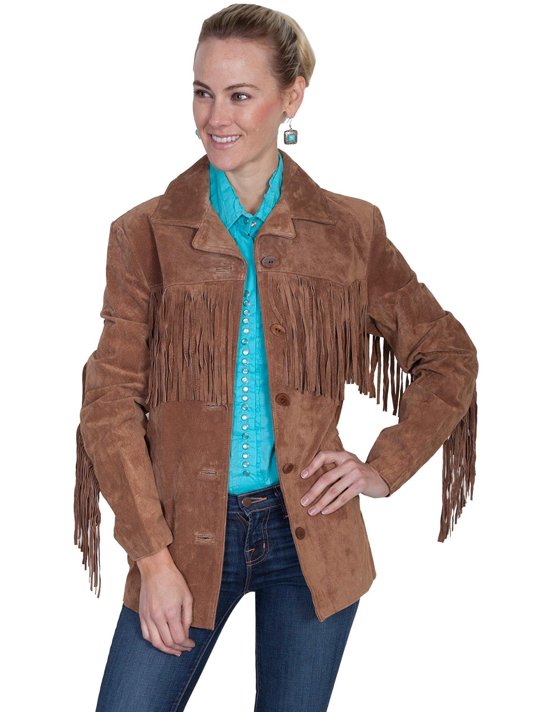 Scully Leather Womens Fringe Yokes Sleeves Suede Jacket Cinnamon L ...