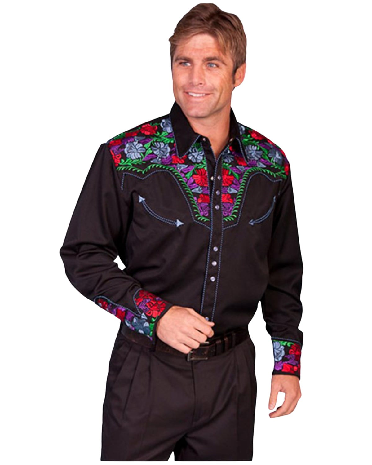 Scully Men's Vibrant Floral Embroidered Retro Long Sleeve Western Shirt ...