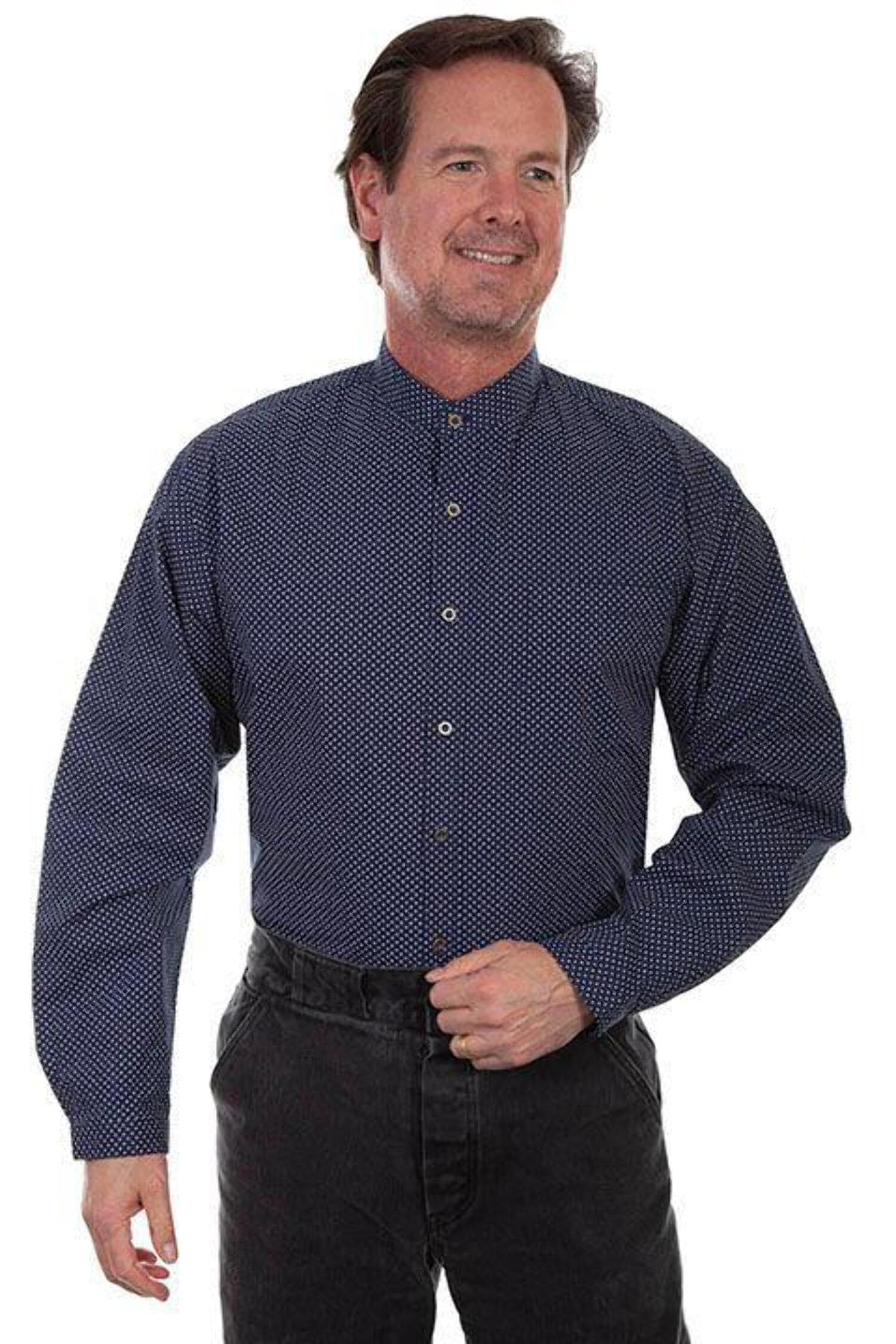 Scully NAVY BUTTON FRONT BAND COLLAR SHIRT - Walmart.com