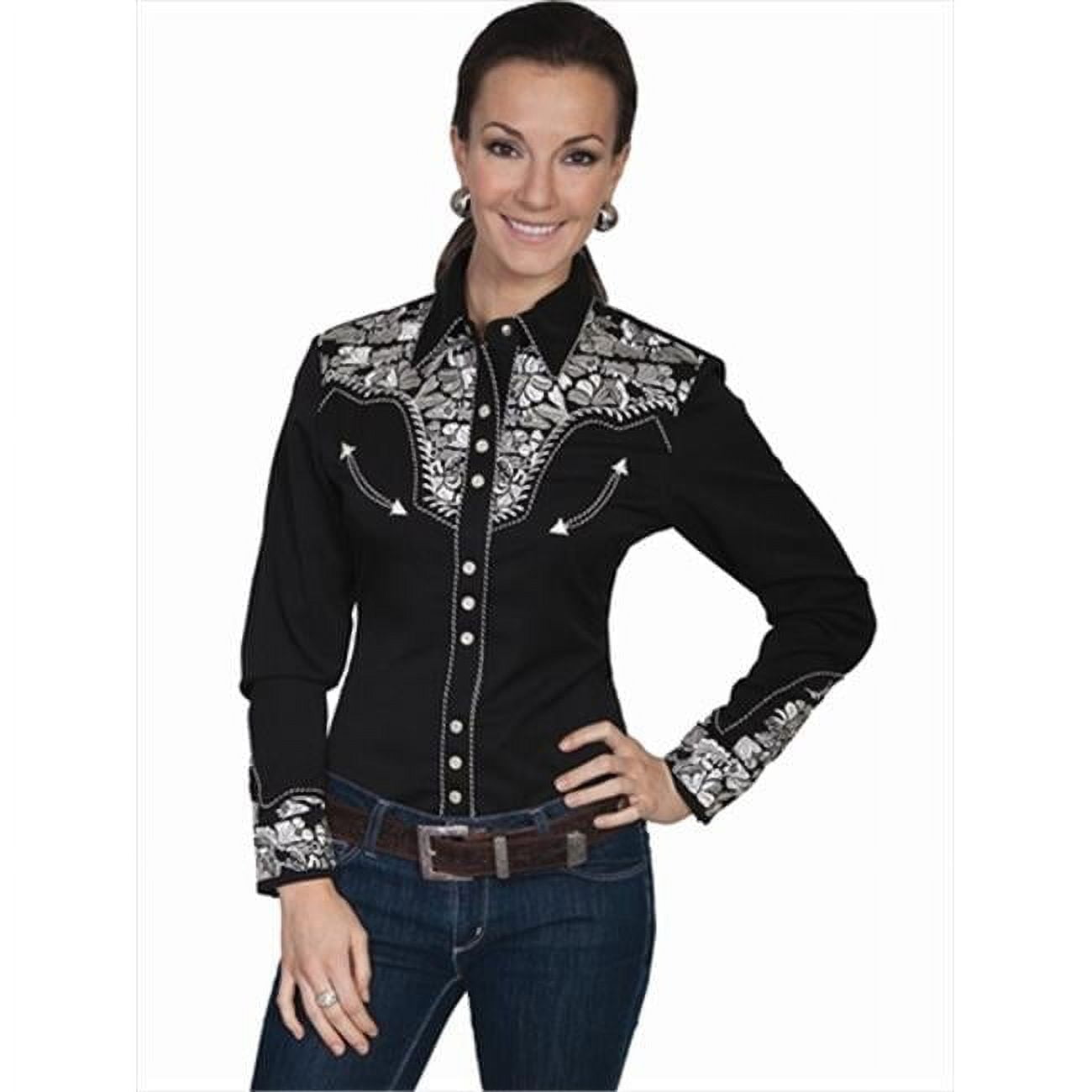 Scully Women's Medium Silver Floral Embroidered Western Shirt ...