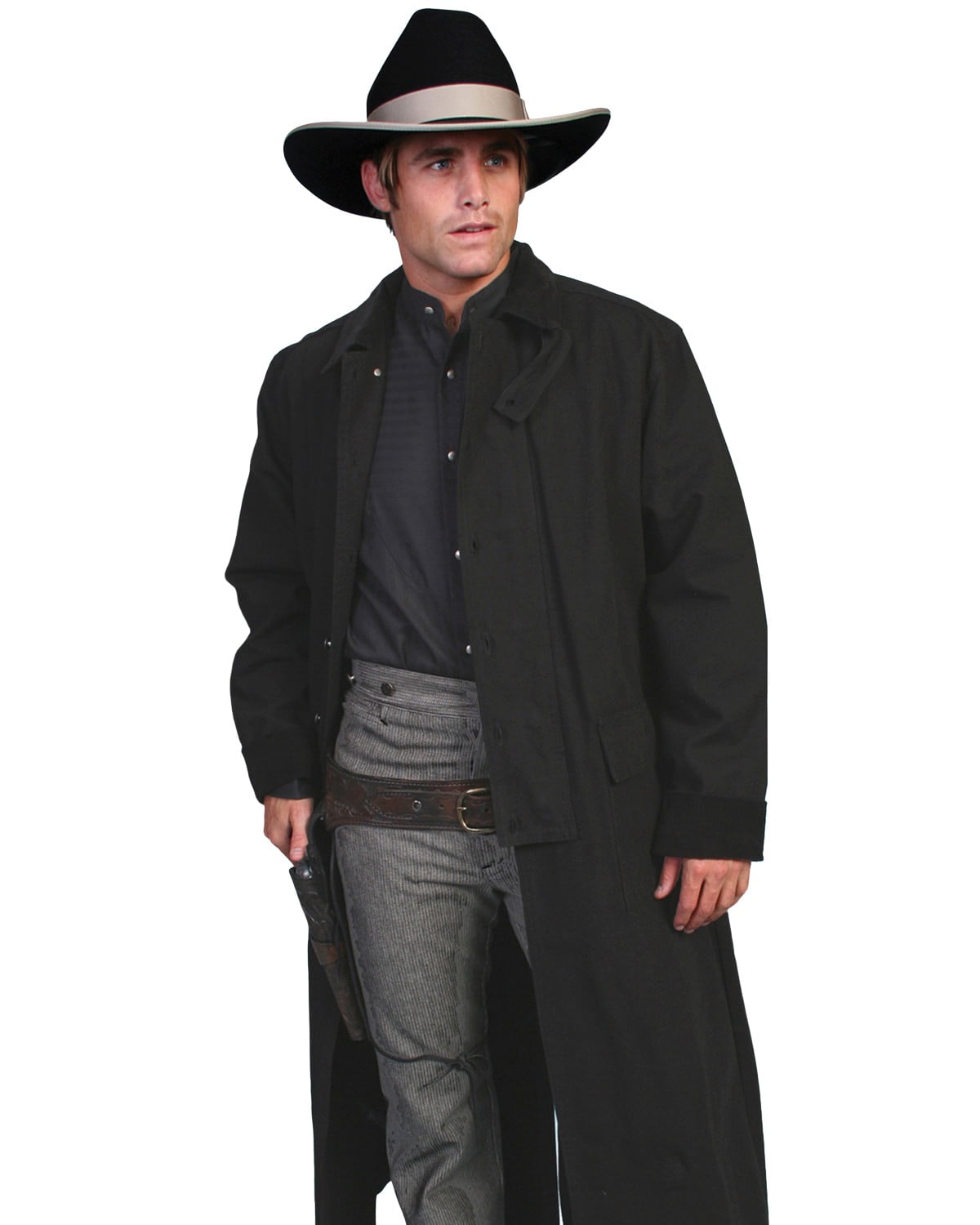 Scully RangeWear Mens Black 100% Cotton Long Overcoat Duster Coat L ...