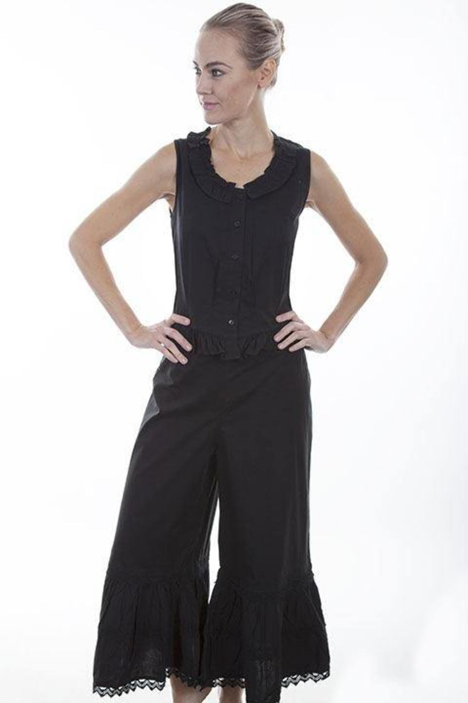 Scully RangeWear Womens Black 100% Cotton Ruffle Crochet Lace Pants ...