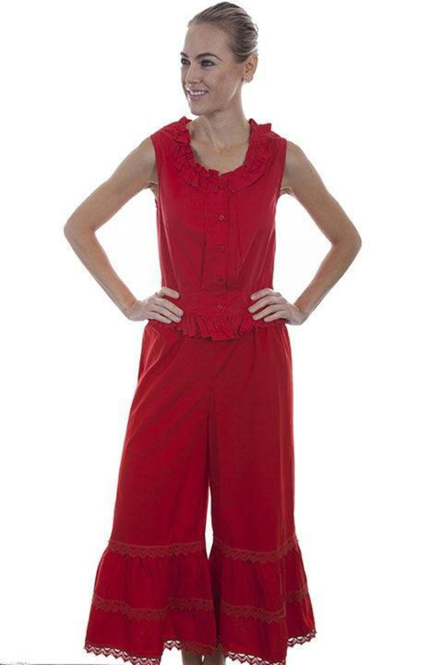 Scully RangeWear Womens Red 100% Cotton Ruffle Crochet Lace Pants ...