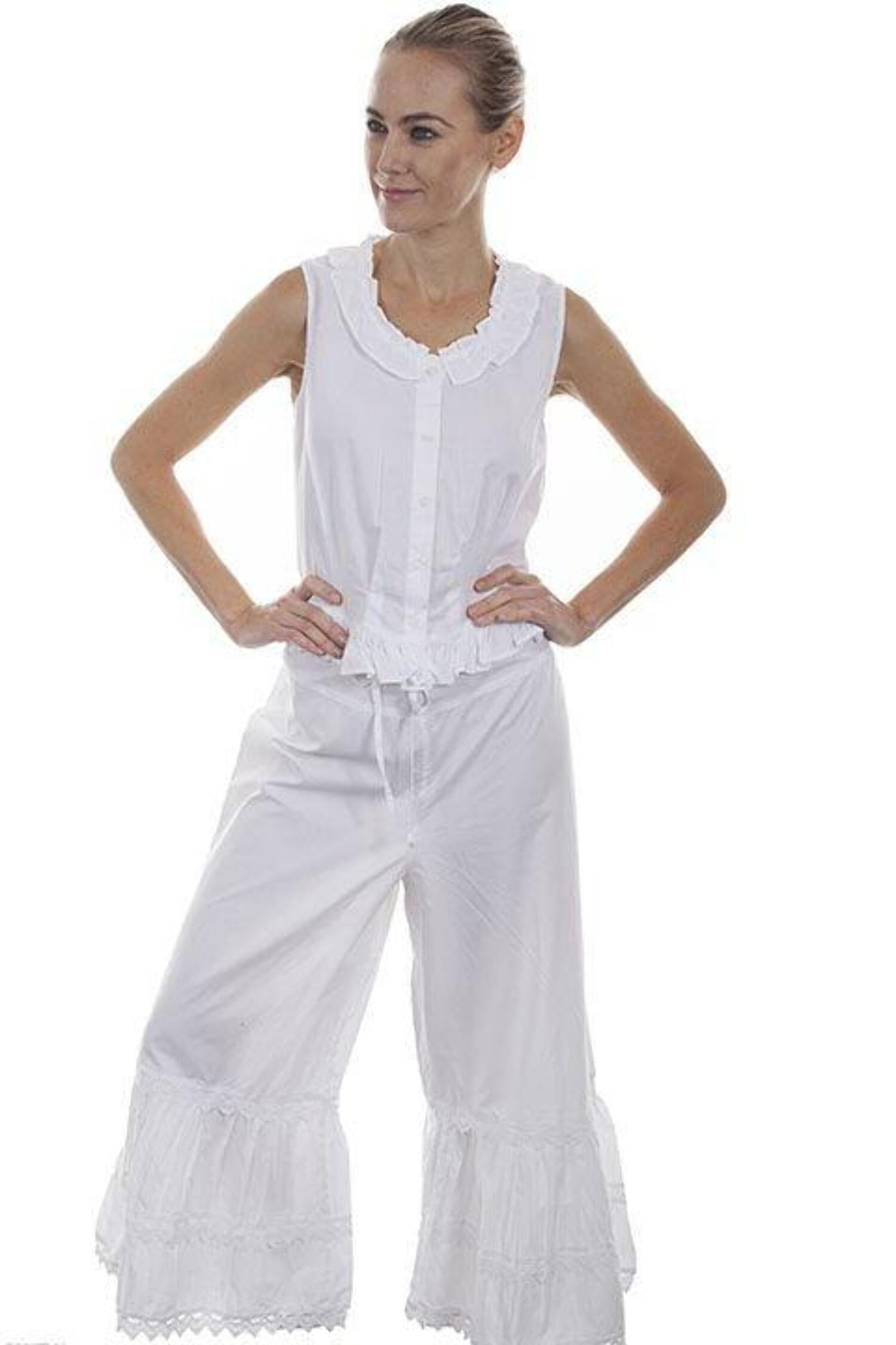 Scully RangeWear Womens White 100% Cotton Ruffle Crochet Lace Pants ...