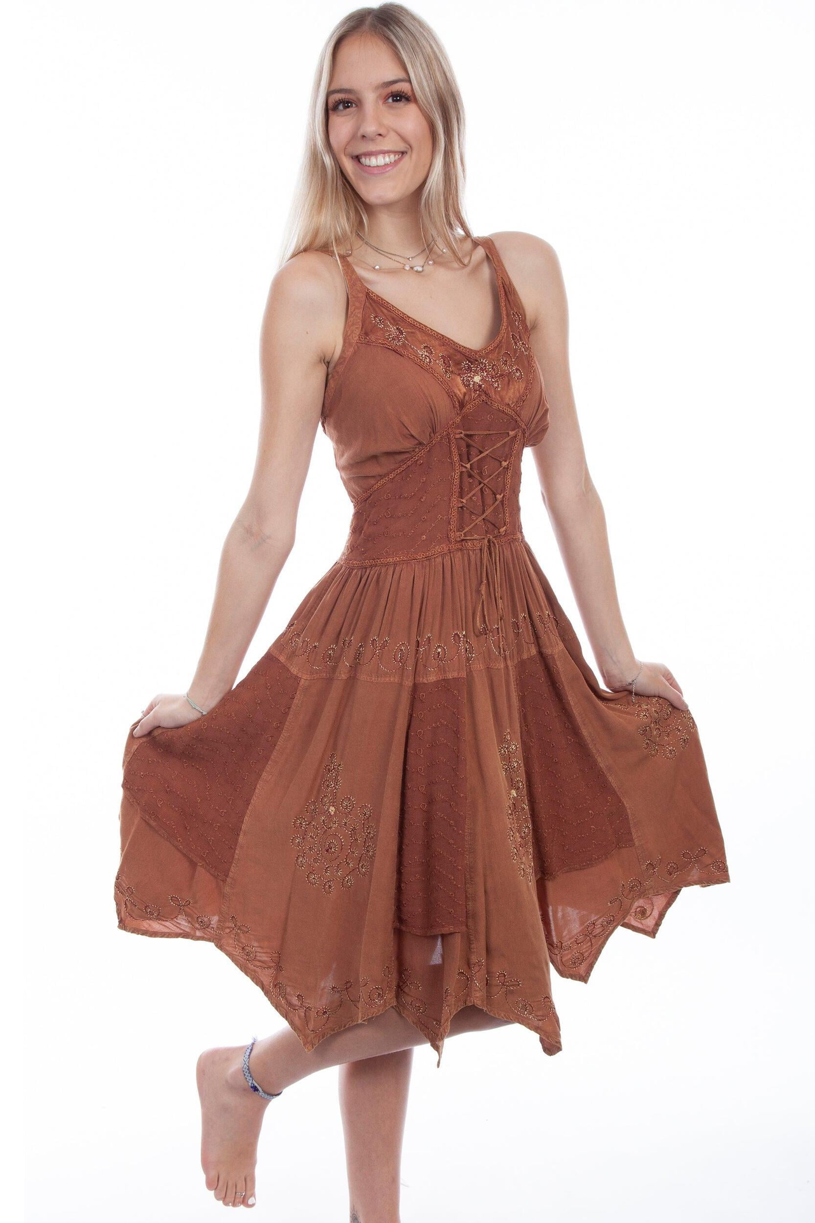 Scully TAN EMB. LACE UP FRONT DRESS - Walmart.com
