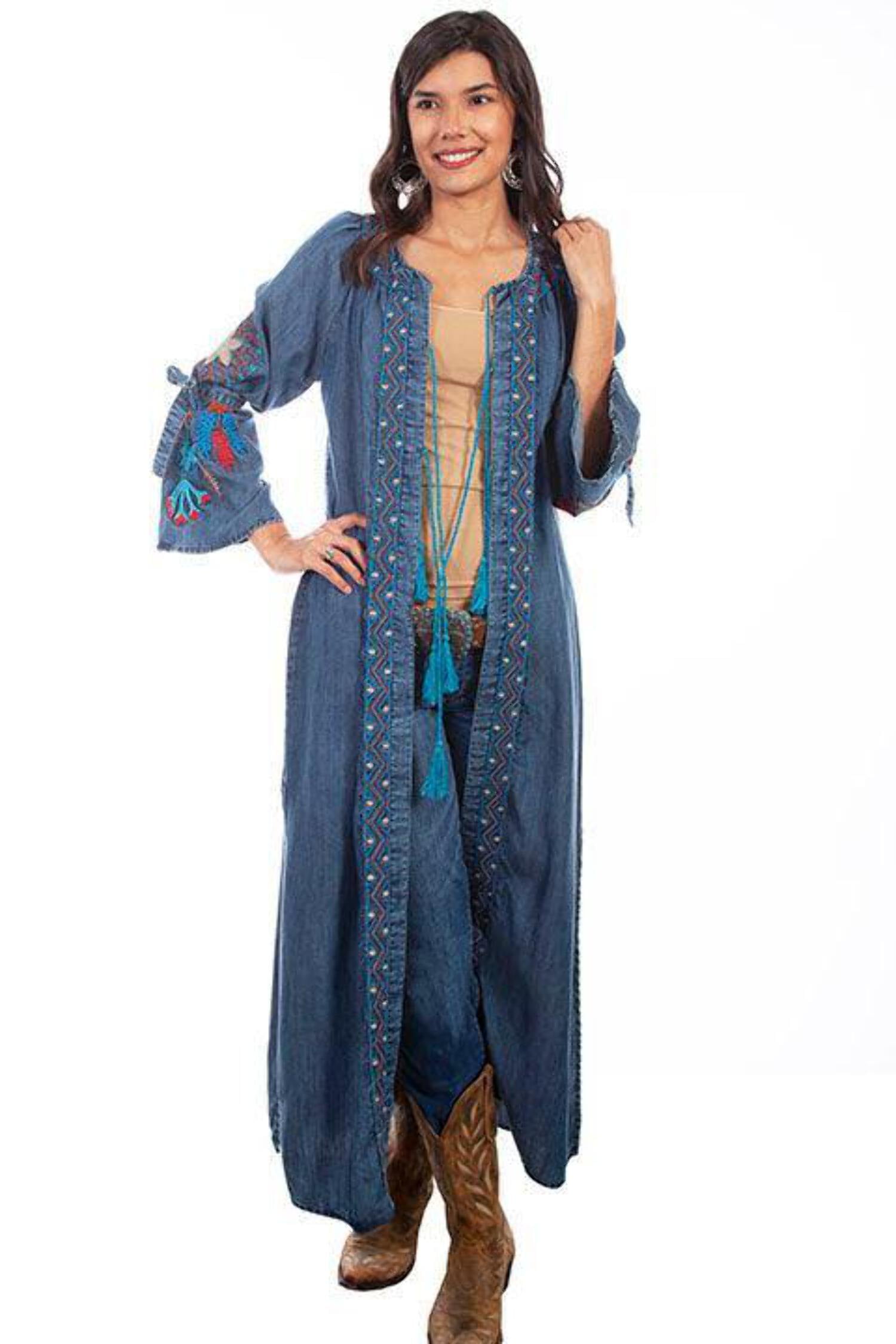Scully Western Cardigan Women Maxi Duster Embroidery XL Denim F0_HC633 ...