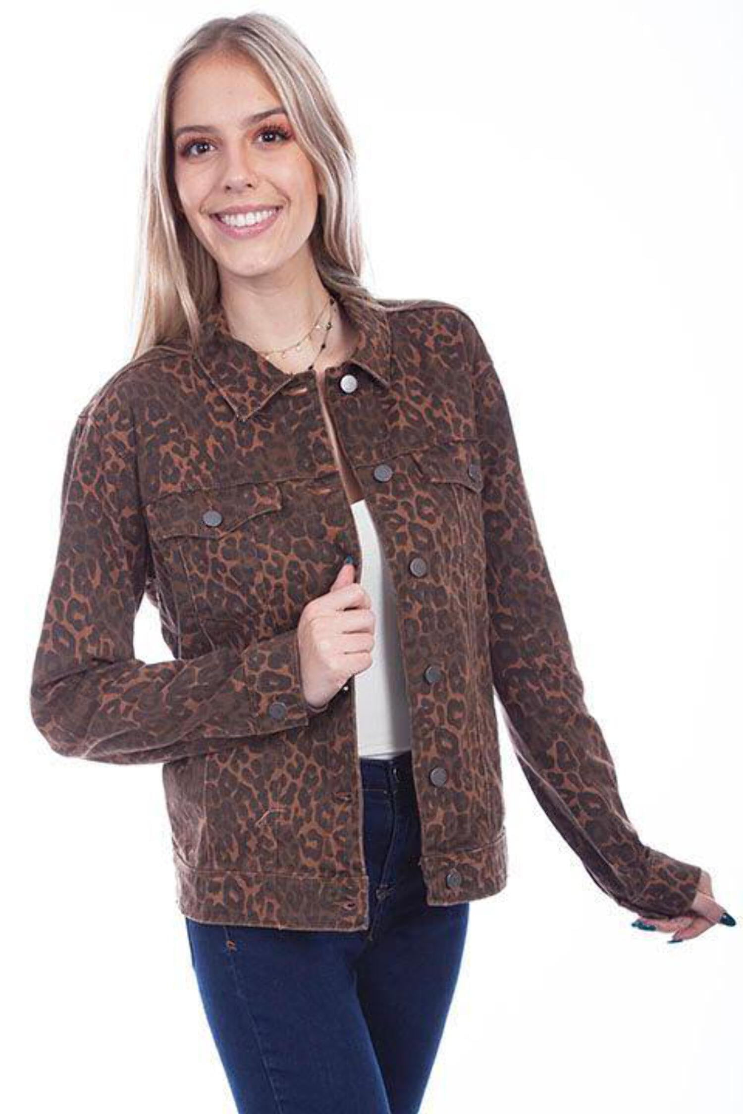 Scully Western Jacket Womens Denim Jean Button M Leopard F0_HC642 ...