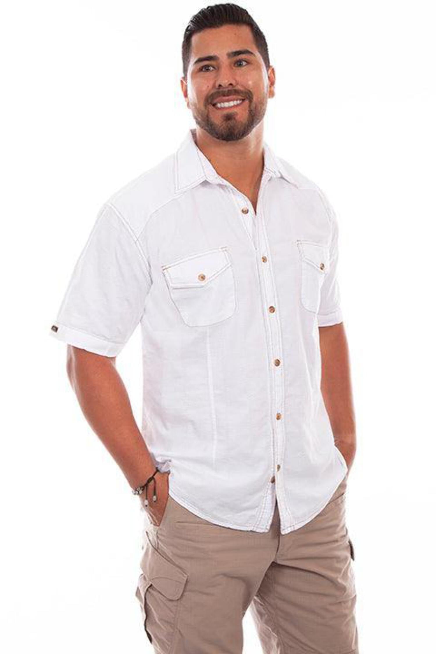 Scully 5205-WHT-XXL Western Shirt Mens Short Sleeve Beachwood, White ...