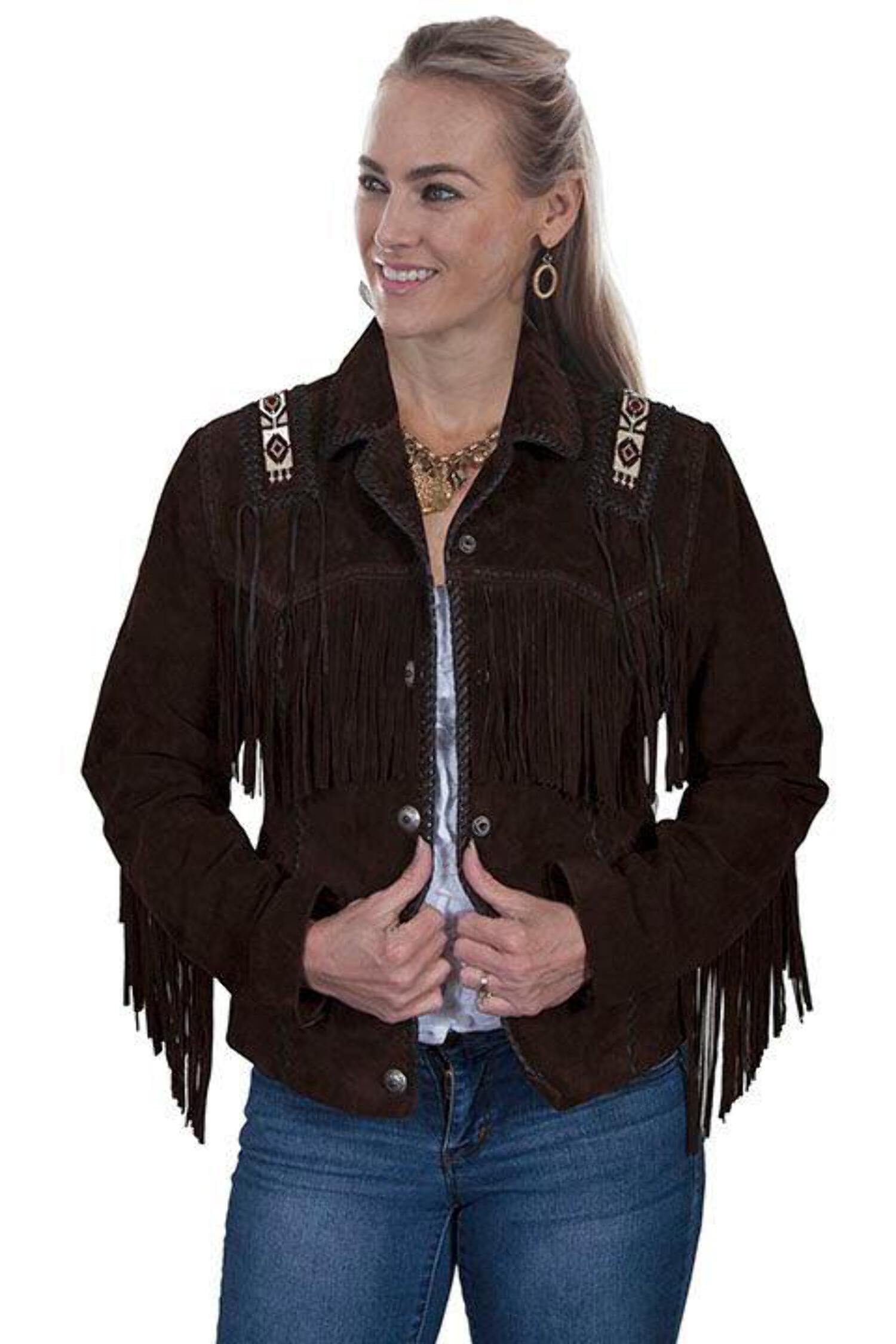 Scully Women's Boar Suede Beaded Fringe Jacket Brown US - Walmart.com