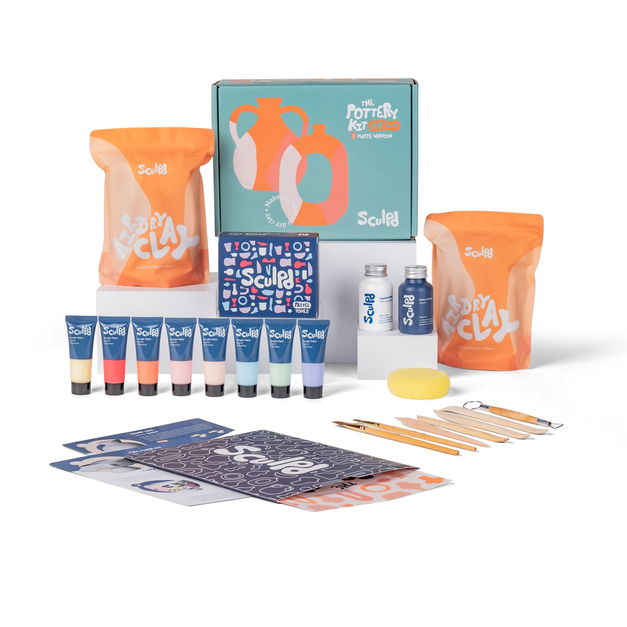 Sculpd Pottery Starter Kit - Complete Air Dry Clay Beginner Set for 2 ...