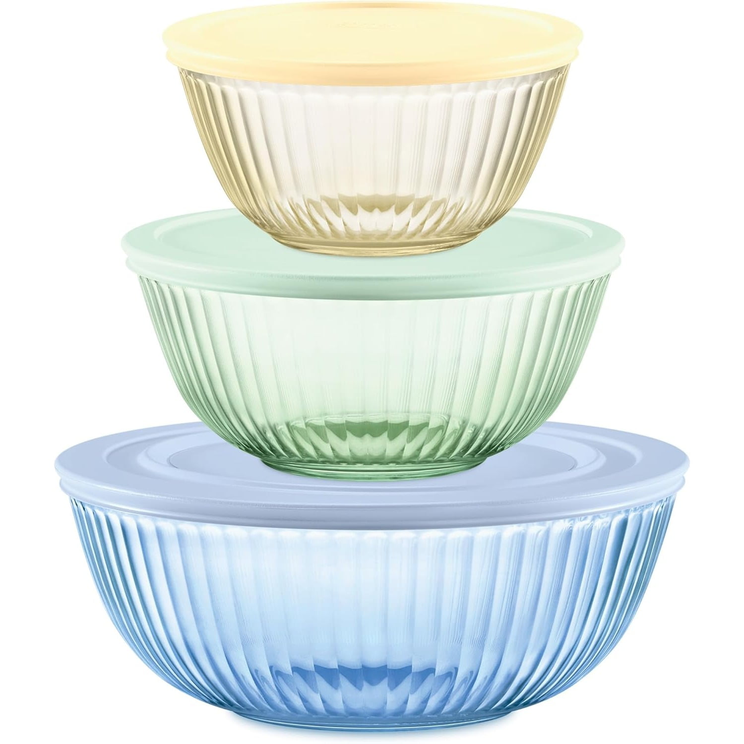 Sculpted Tinted 6-PC Full Set, Small/Medium/Large Glass Mixing Bowls ...
