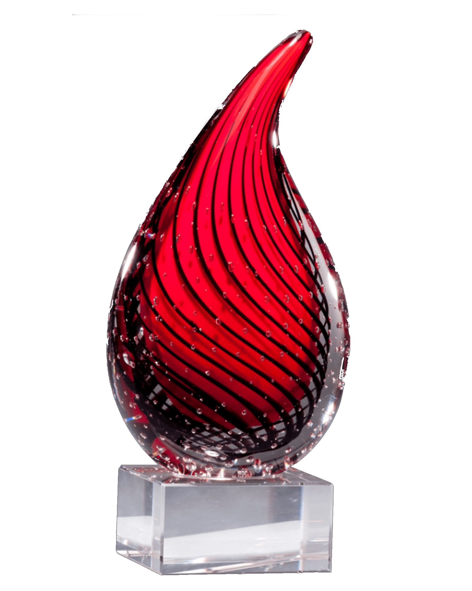 Sculpture 7 1/2" Red Teardrop Art Glass on Clear Glass Base Hand ...