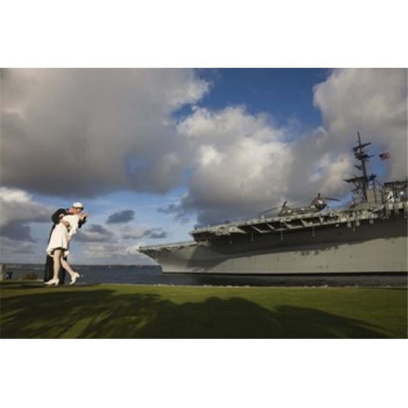 Sculpture Unconditional Surrender with USS Midway aircraft carrier, San ...