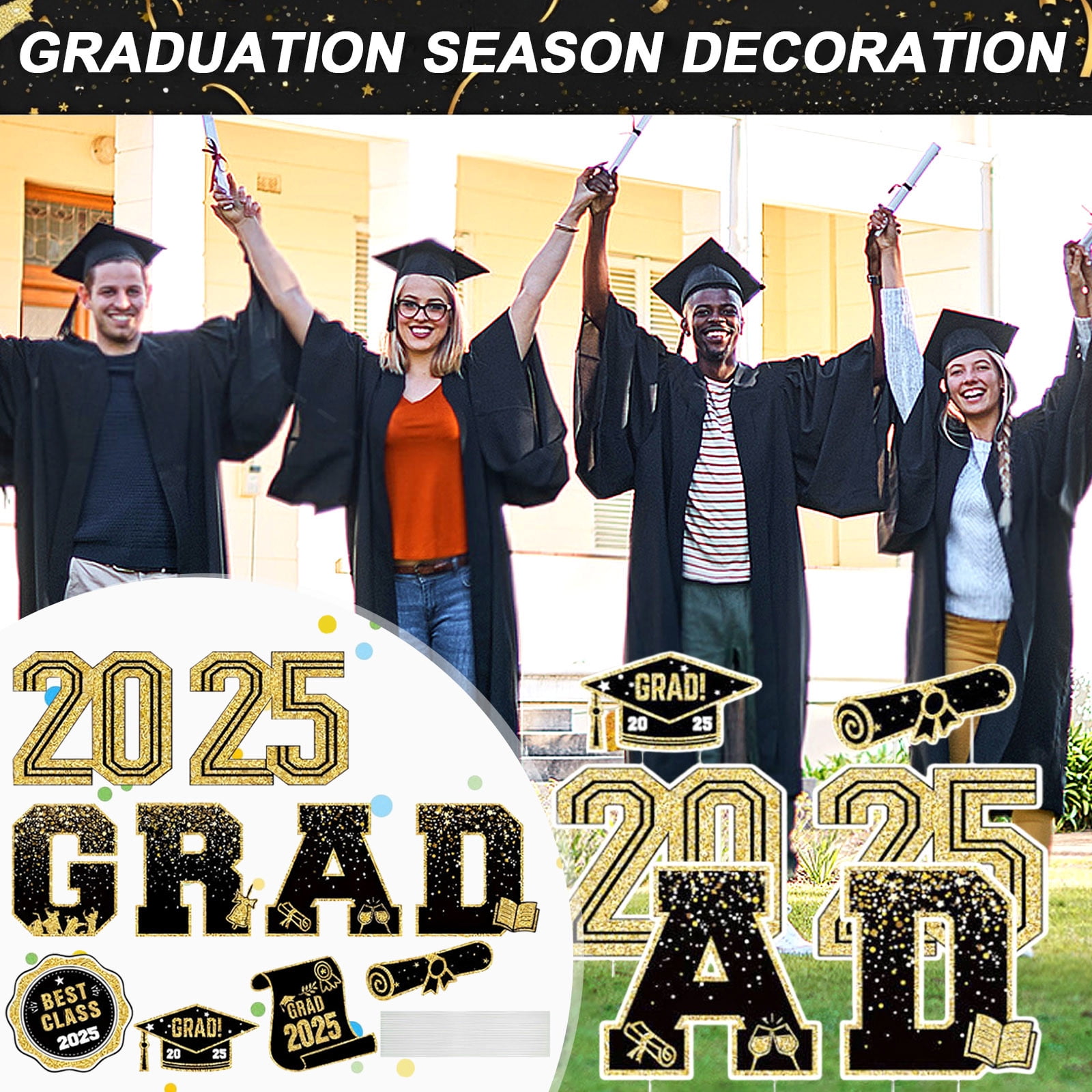 Sculptures Statues 2025 Graduation Decorations Yard Signs 10PCS Black ...
