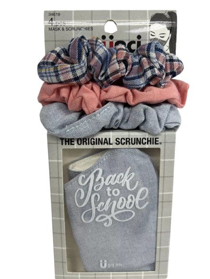 Scunci 1 Scrunchie Mask & 3 Hair Scrunchies Gray, Pink & Blue - Walmart.com