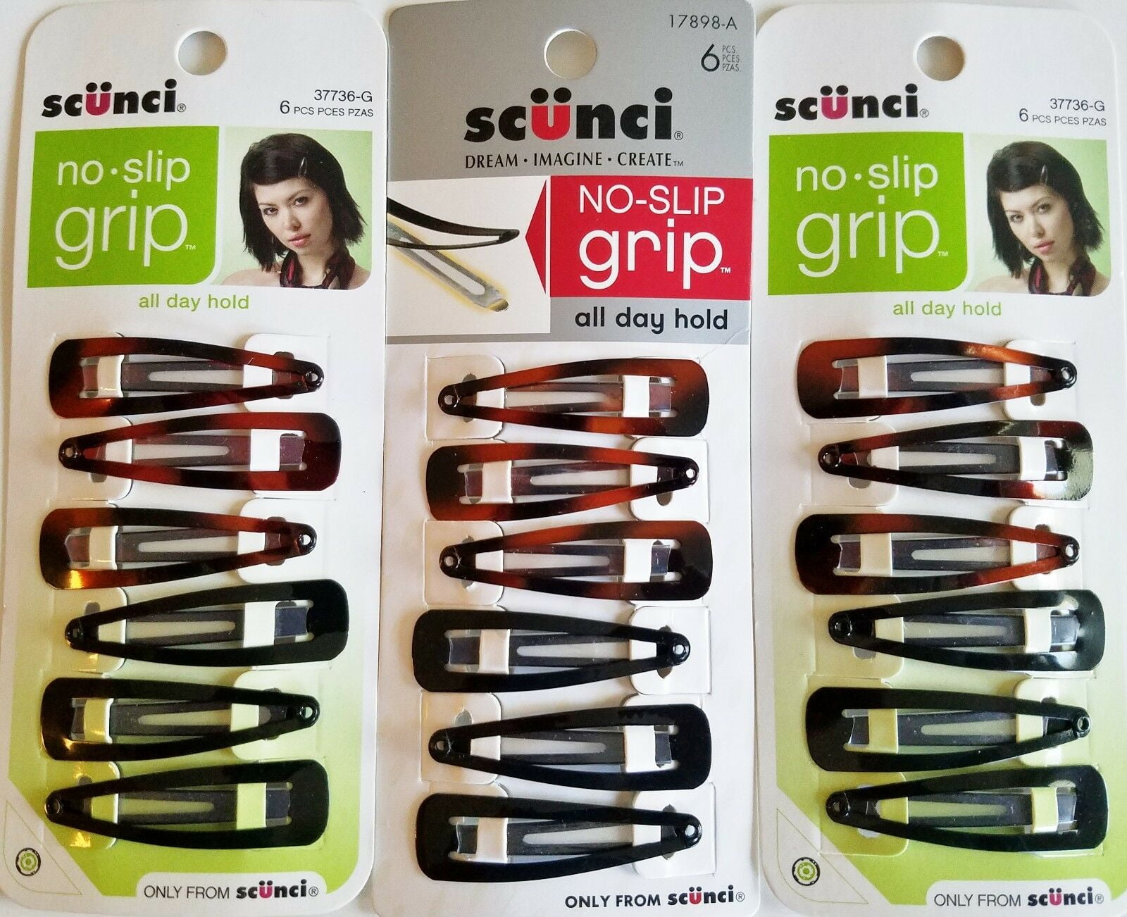 Scunci 2" No-Slip Grip No Damage No Tangle Hair Clippies Metal Snap ...