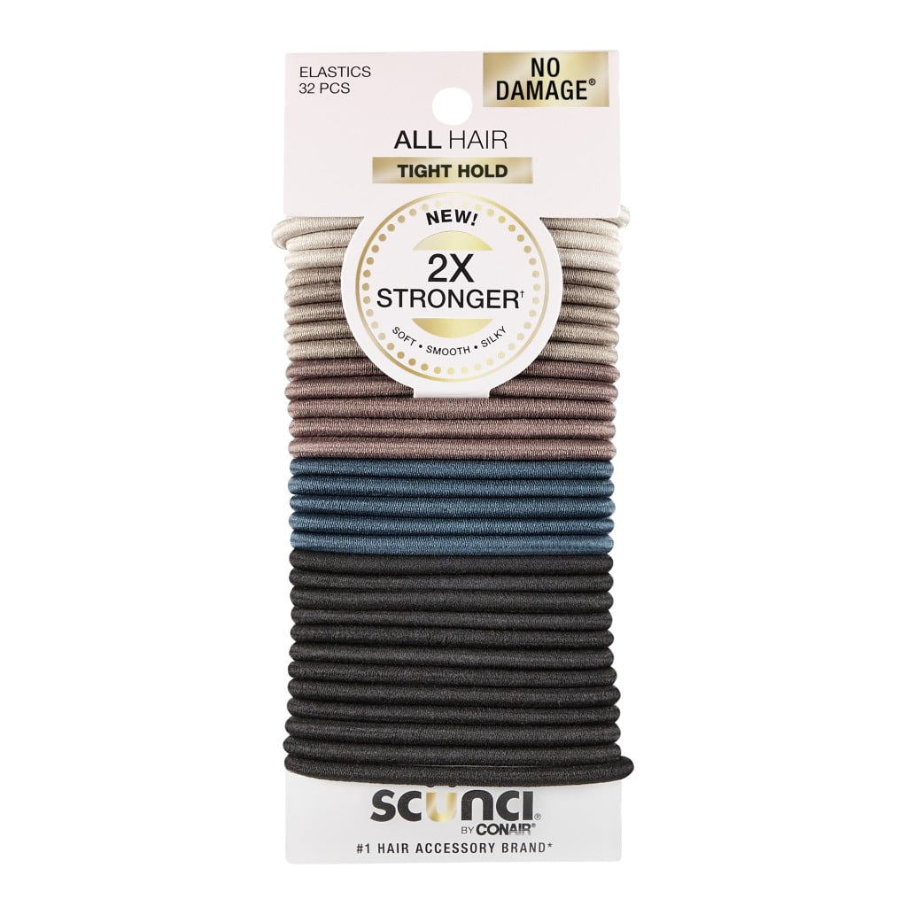 Scunci 2x Stronger Elastic All Hair Ponytail Hair Ties, Multicolor, 32 ...
