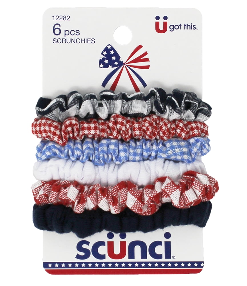 Scunci 6-Piece Scrunchies Set - Red, White, Blue, and Plaid Designs ...