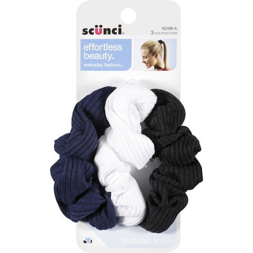 scunci Effortless Beauty Ruffle Hair Ties, 3 ct, Soft Ribbed Material ...