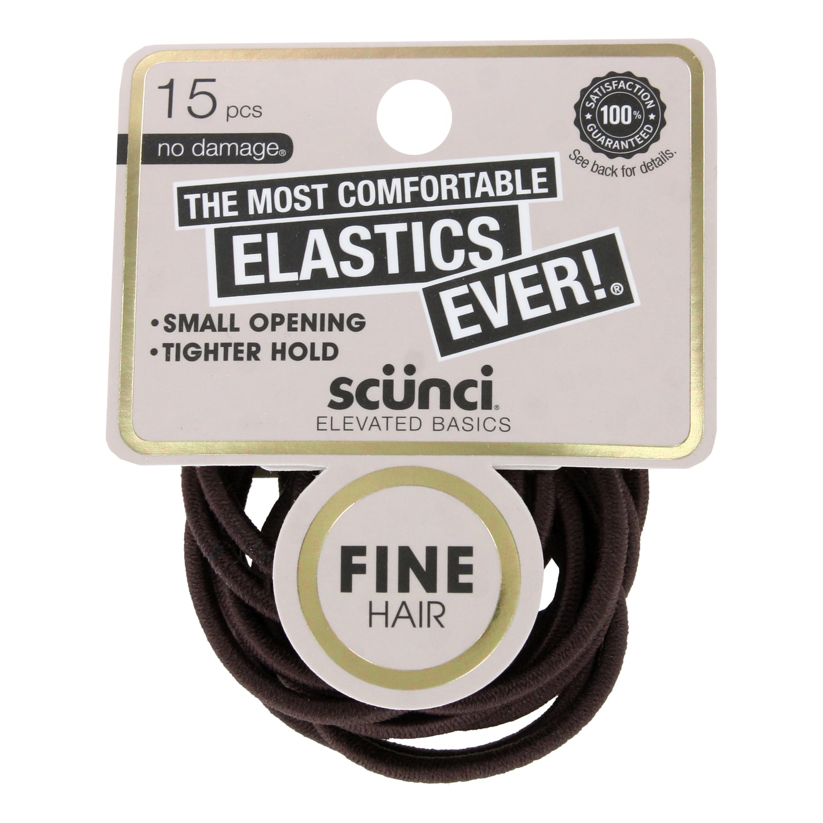 Scunci Elevated Basics No Damage Fine Hair Elastics, Brown, 15-Pieces ...