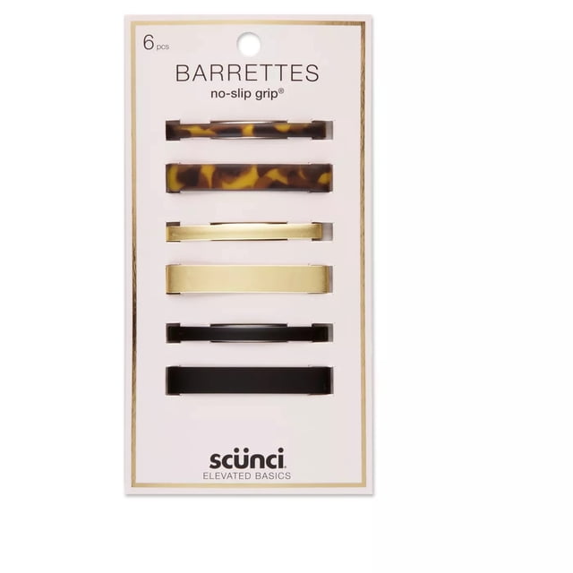 Scunci Elevated Basics No-Slip Grip Hair Barrettes, Assorted Colors, 6 ...