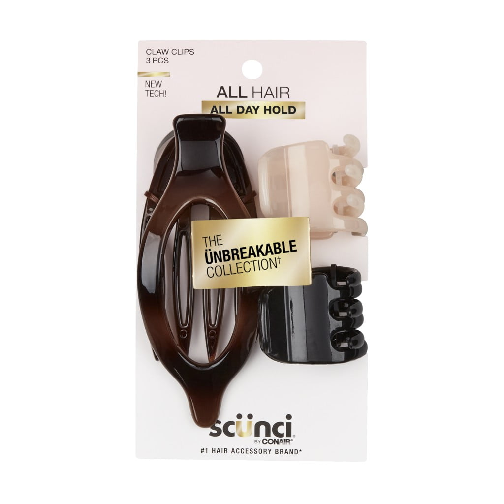 Scunci Flat Clip & Chunky Unbreakable Collection, Multicolor, 3 Count ...