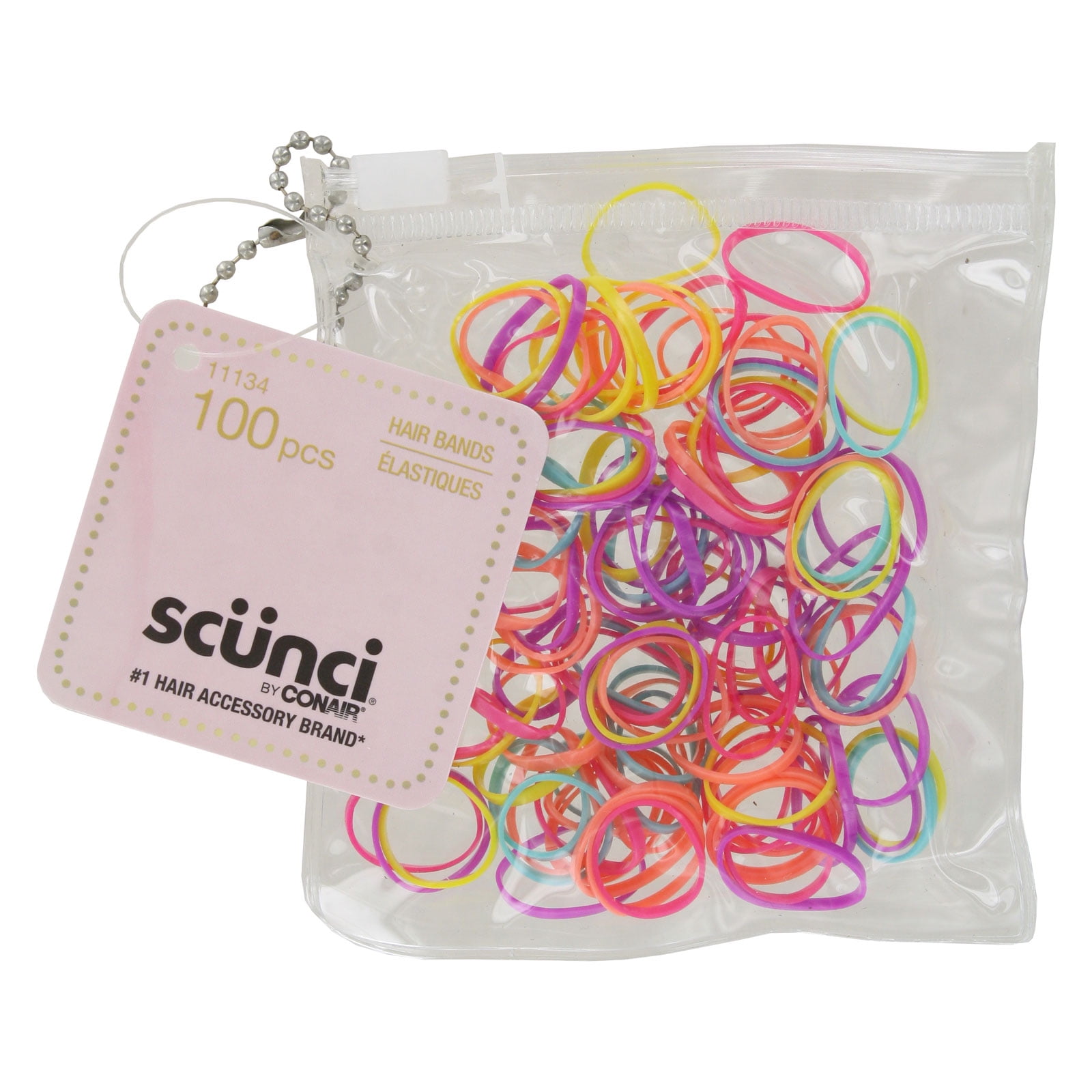 Scunci Hair Polybands, Assorted Bright Colors, 100-Pieces plus Pouch ...