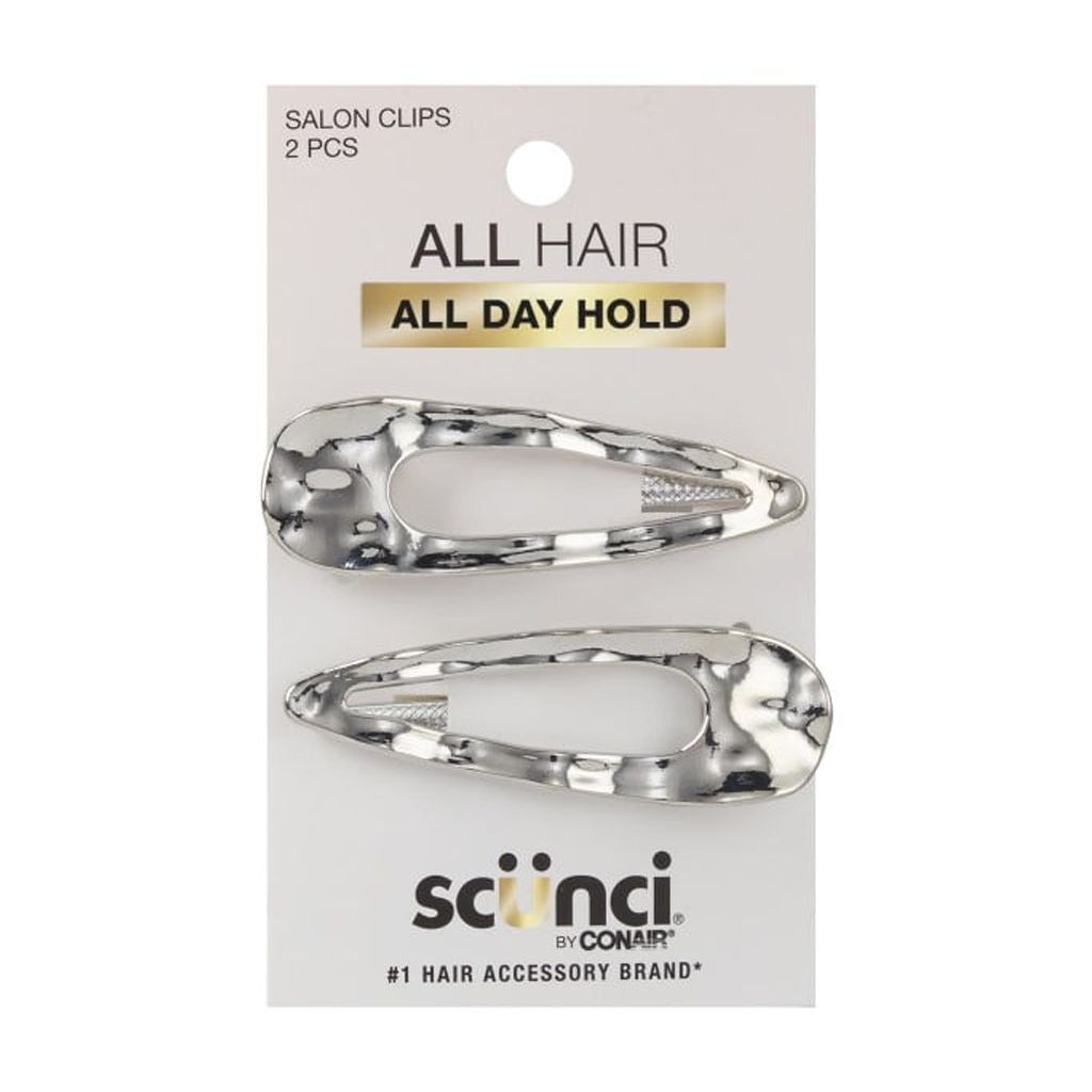 Scunci Hammered Metal Snap Clips, Silver, 2 Count - Walmart.com