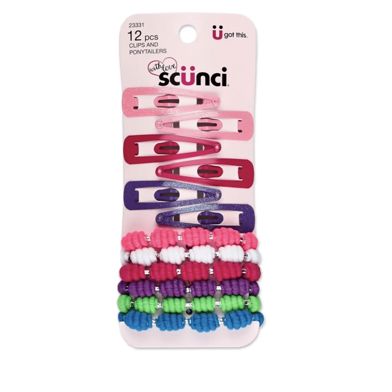 Scunci Kids Mixed Clips And Ponytailers Assorted Colors 12 Pieces