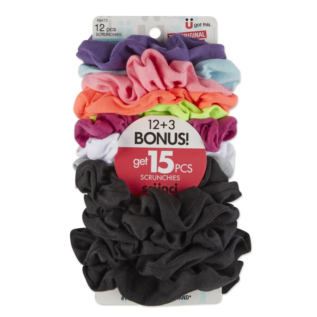 Scunci Large Scrunchie Hair Ties, Neon Multi-Color, 12 Ct + 3 Bonus ...