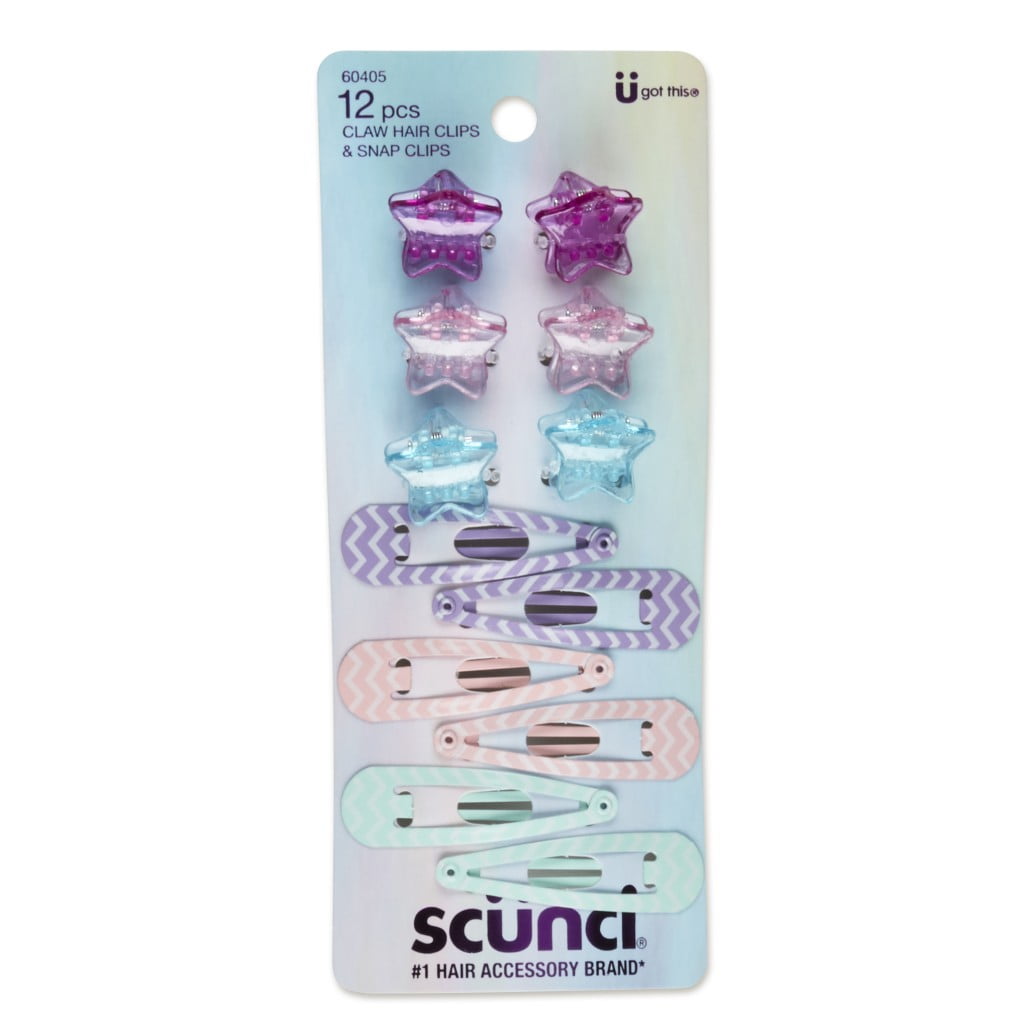 scunci Mini Claw Clips, Snap Hair Clips, Assorted Pastels, Chevron ...