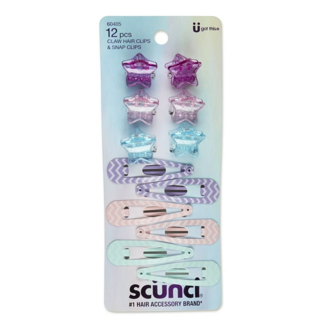 Scunci Mini Claw Clips and Snap Hair Clips, Assorted Pastels, 12 Ct ...