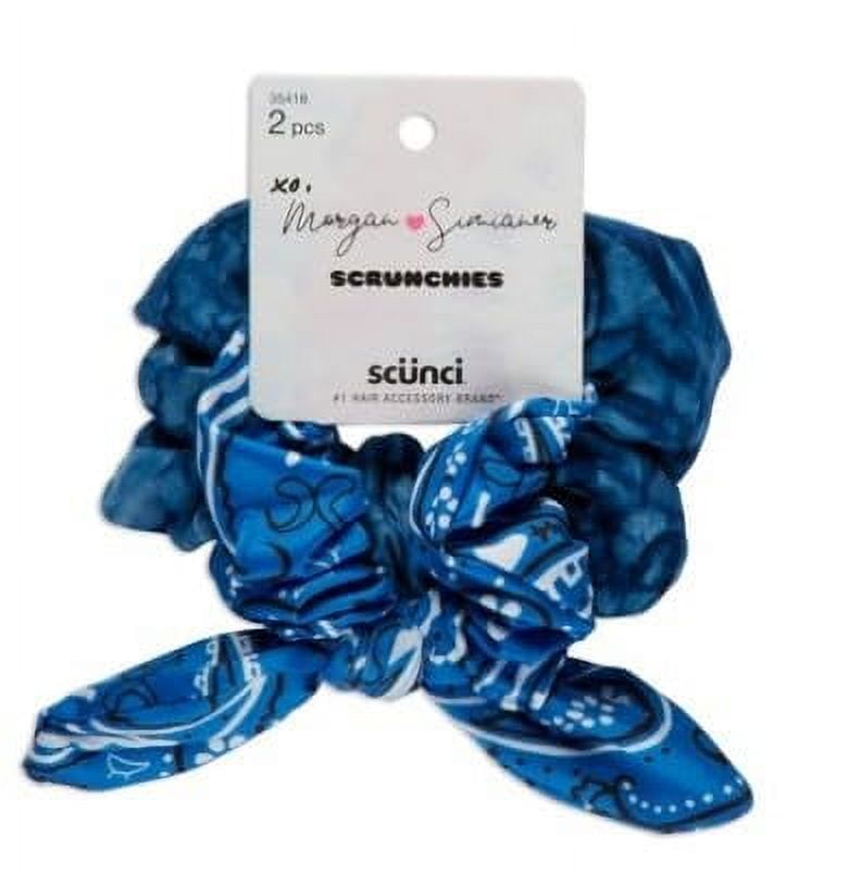 Scunci Mixed Scrunchies, 2 Count (Blue tie-dye and Blue Bandana Print ...