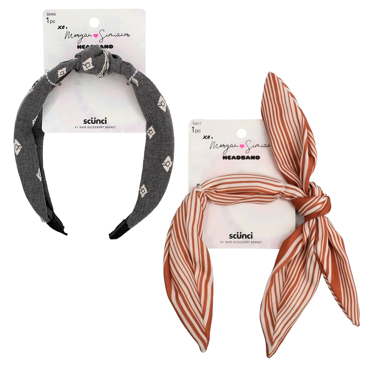Scunci Morgan Simianer XO Striped Bow And Printed Gray Knotted ...
