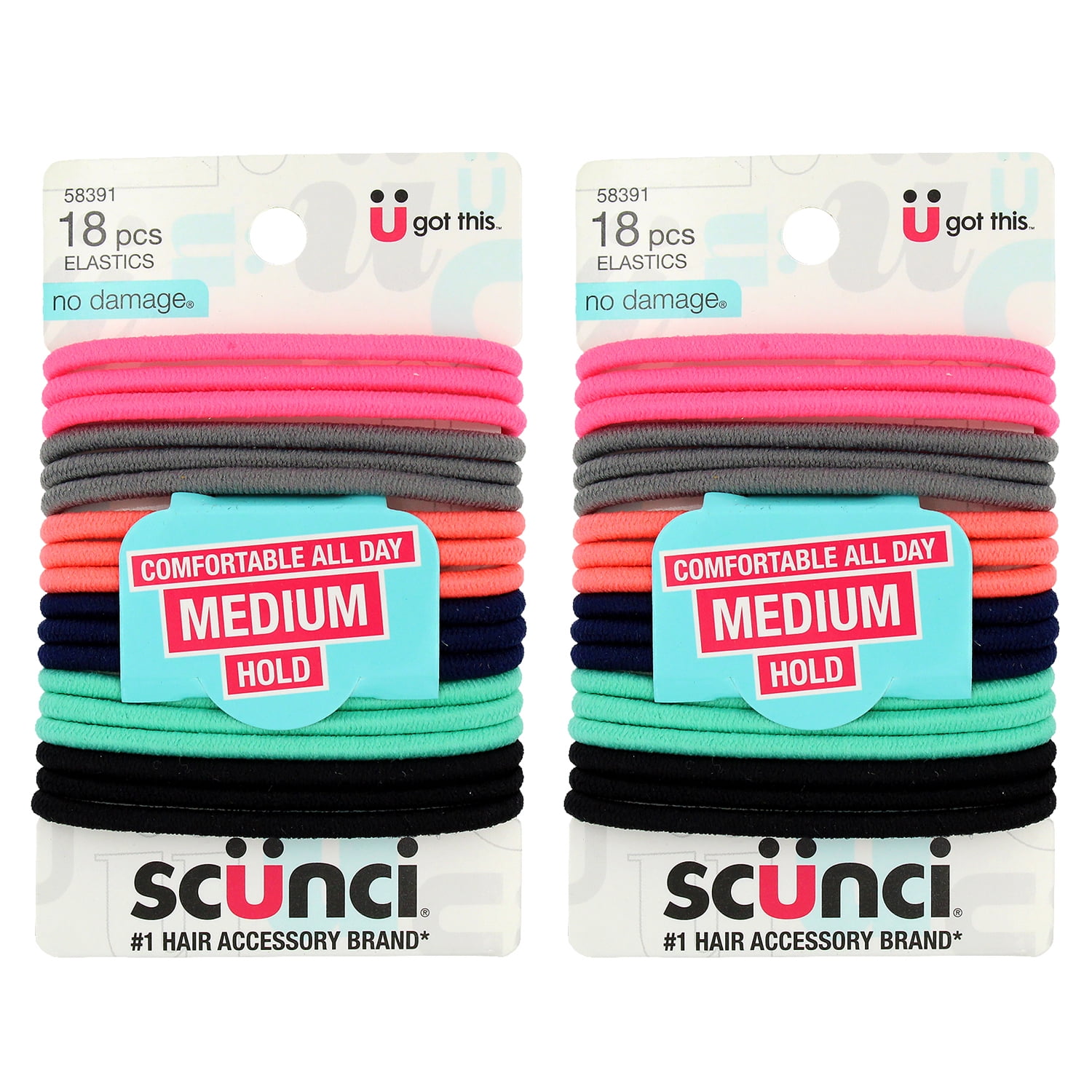 Scunci No Damage Assorted Color Hair Elastic Ponytails, 18 ct (2 PACK ...