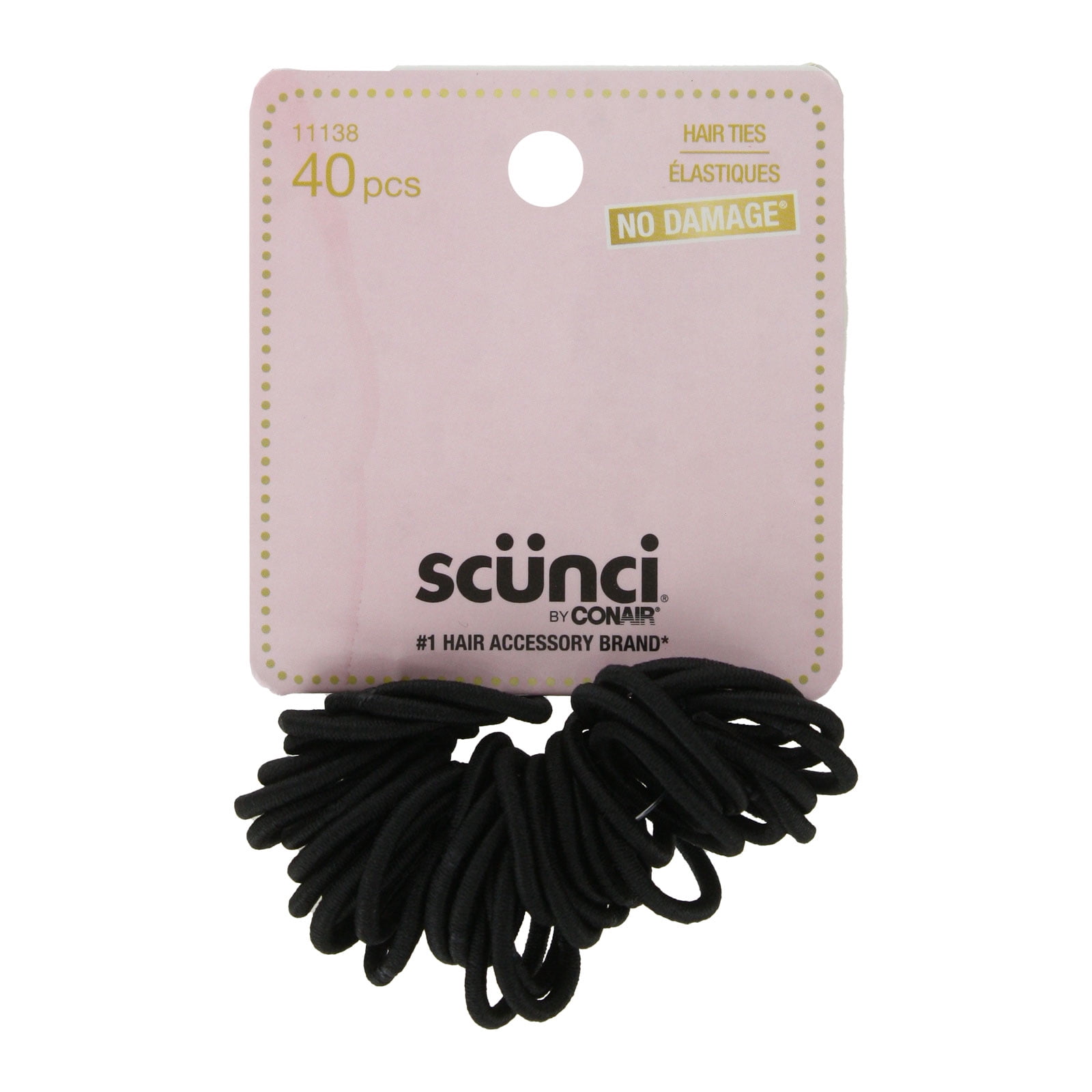 scunci No Damage Mini Hair Ties, Soft Stretch Elastics, Black, 40 ...