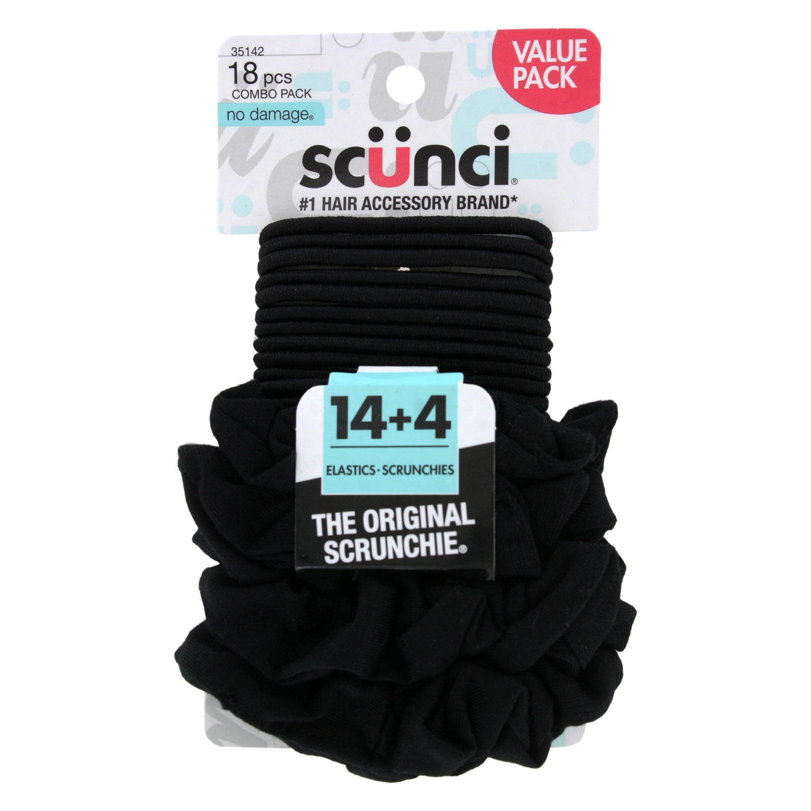 Scunci No-Damage Value Pack Hair Elastics and Scrunchies, Black, 14 ...
