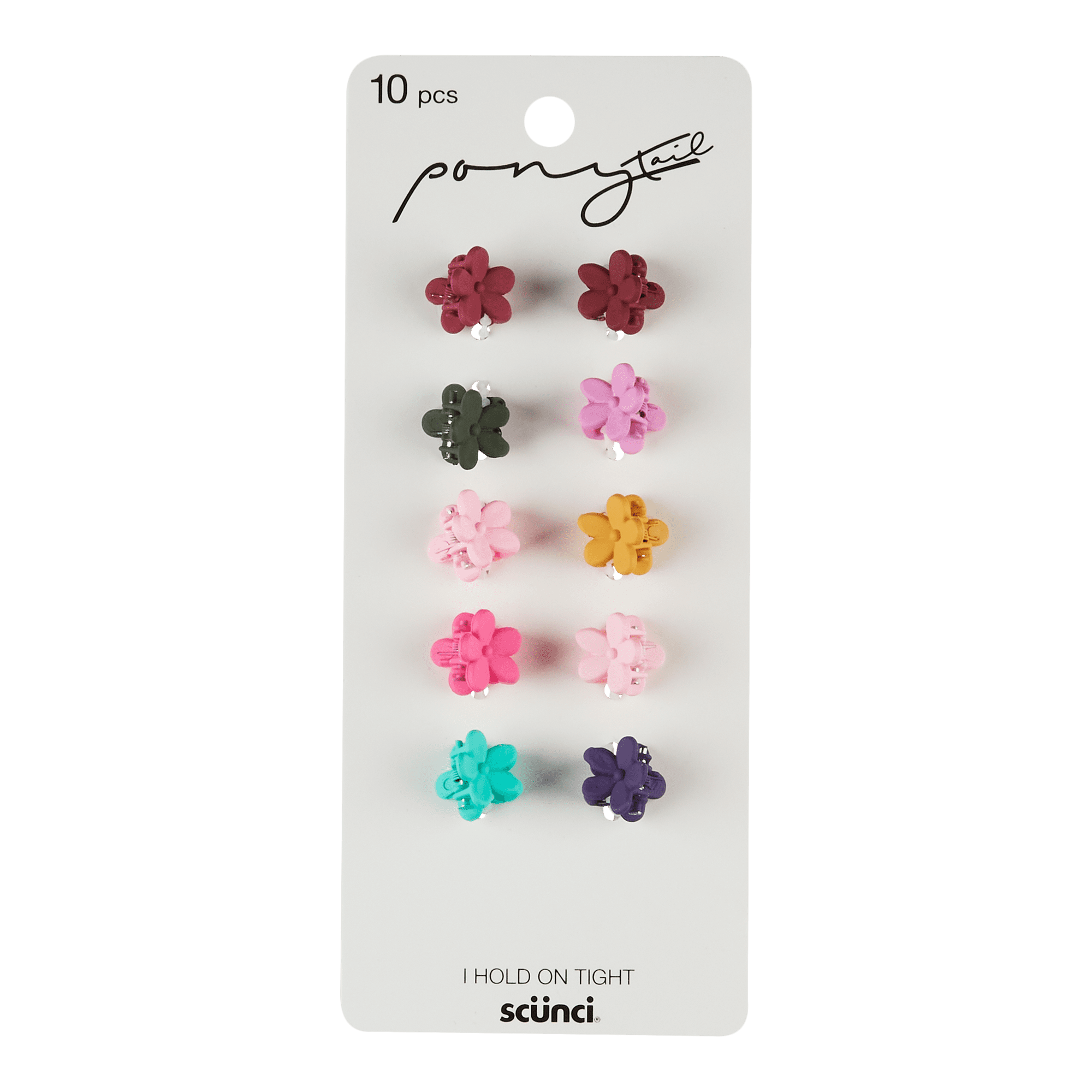 Scunci Ponytail Mini Flower Hair Jaw Clips, Assorted Colors, 10-Pieces ...