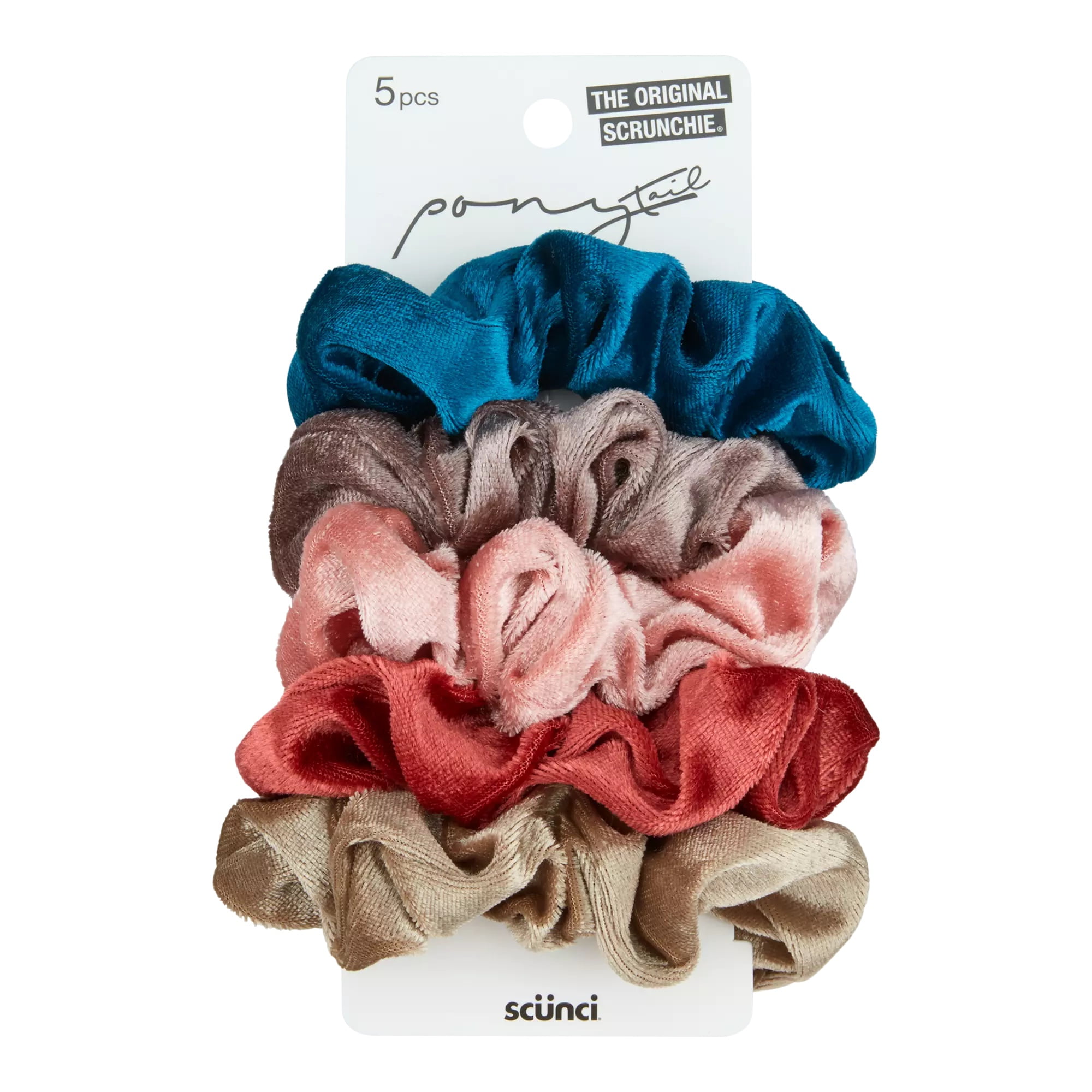 Scunci Ponytail Velour Hair Scrunchies, Assorted Colors, 5-Pieces ...