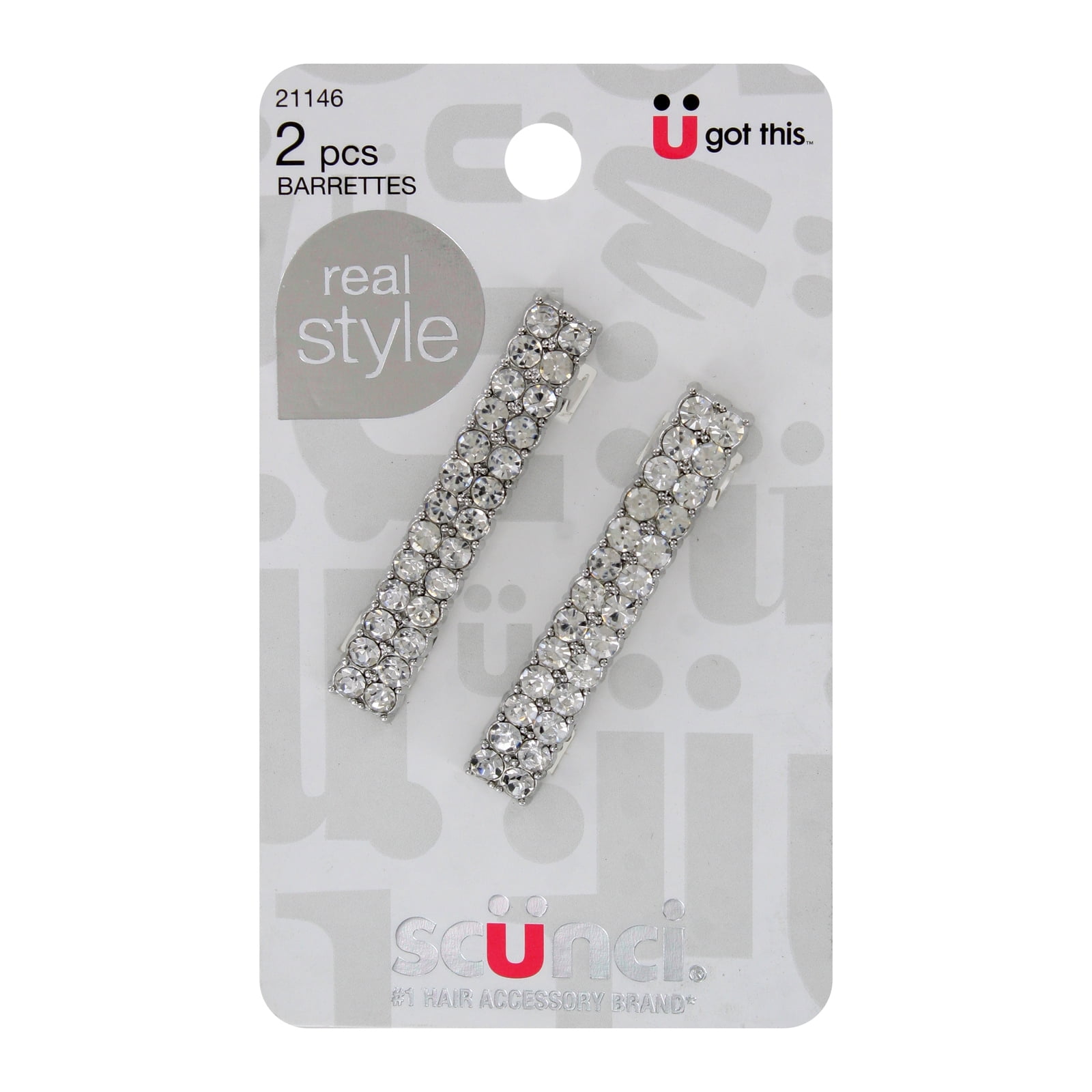 Scunci Real Style Rhinestone Crystal Clear Barrette, 2-Pieces - Walmart.com