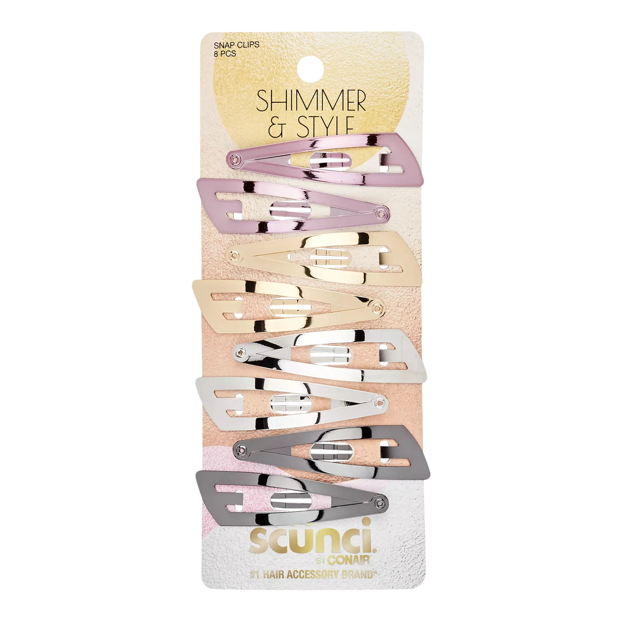 Scunci Shimmer & Style Hair Snap Clips, Assorted Metallic Colors, 8 ...