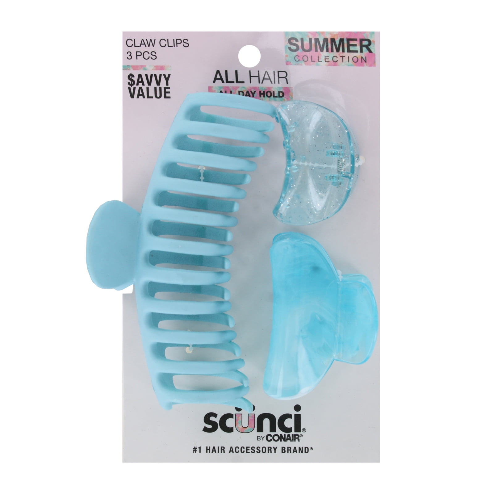 Scunci Summer Collection Claw Clips, 3-Pack, Assorted Blue Shades, No ...