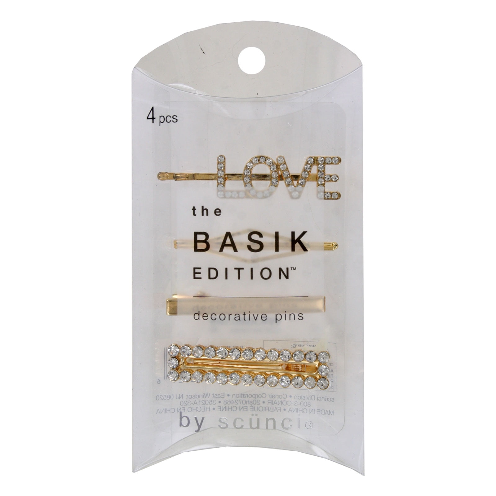 Scunci The Basik Edition Rhinestone Decorative Hair Barrette Pins, Gold ...