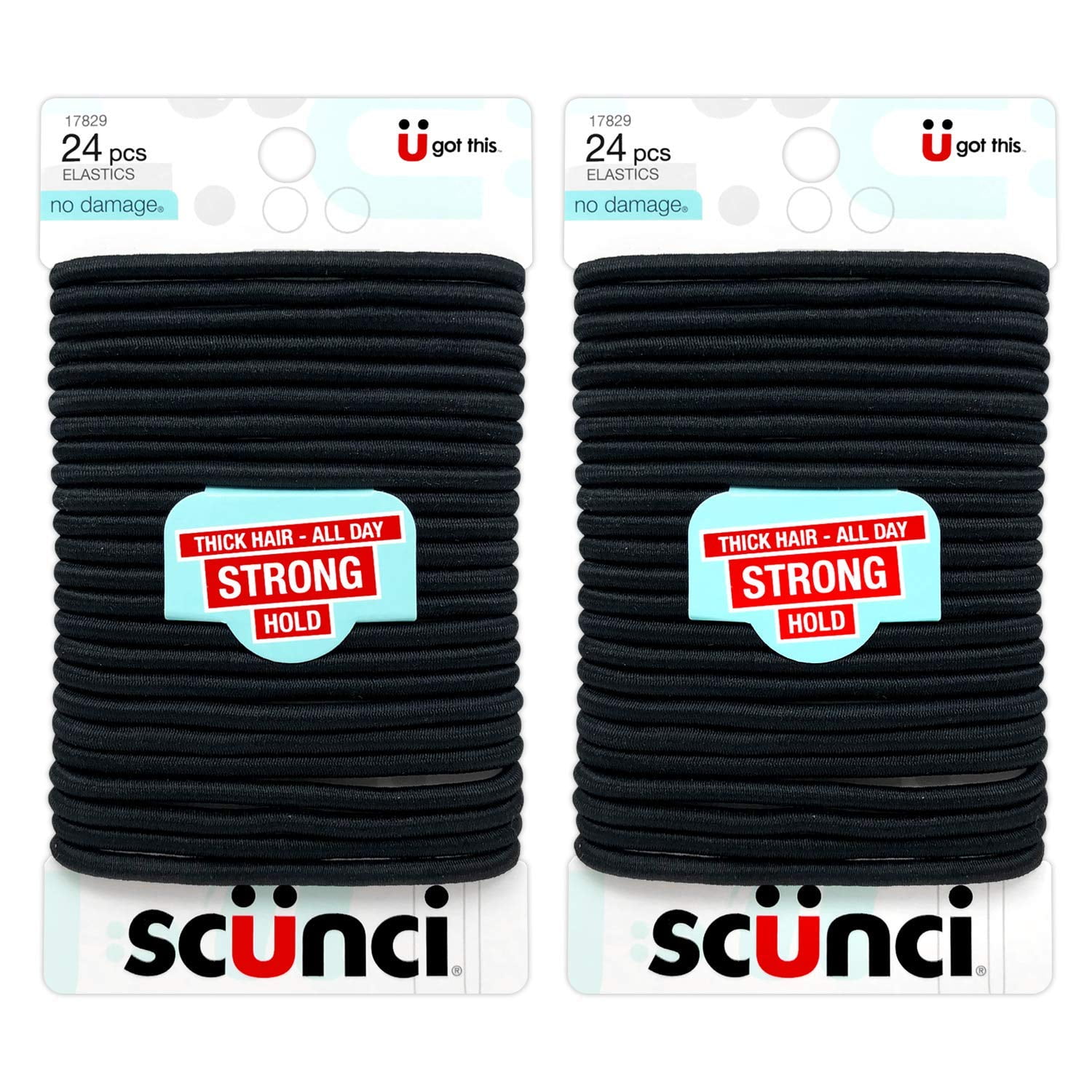 scunci No-Damage Black Hair Elastics, 5mm Thick, Medium Hold, 24-Pack ...